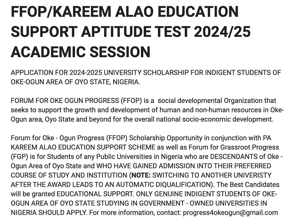FFOP/Kareem Alao Educational Scholarship 2025