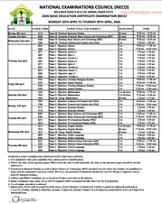 NECO BECE Timetable 2026 | Junior WAEC Dates
